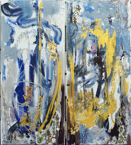 Pearl Gray. Framed abstract painting. Abstract mountains landscape ...