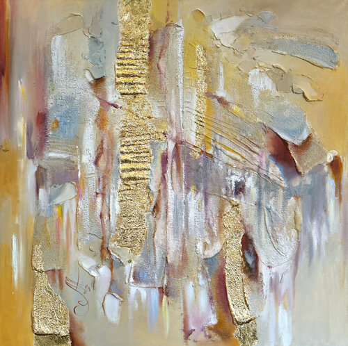 Pearl Gray. Framed abstract painting. Abstract mountains landscape ...