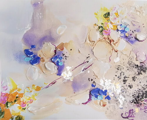 Pearl Gray. Framed abstract painting. Abstract mountains landscape ...