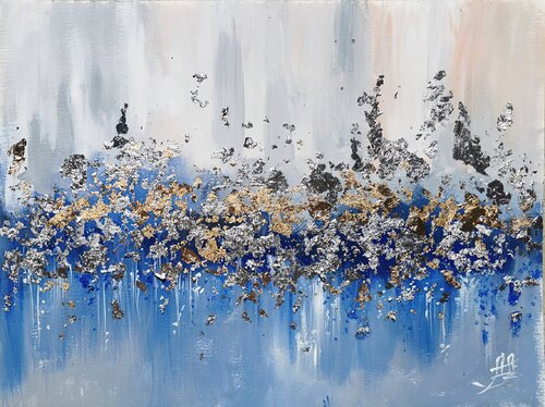 Pearl Gray. Framed abstract painting. Abstract mountains landscape ...