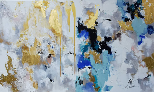 Pearl Gray. Framed abstract painting. Abstract mountains landscape ...