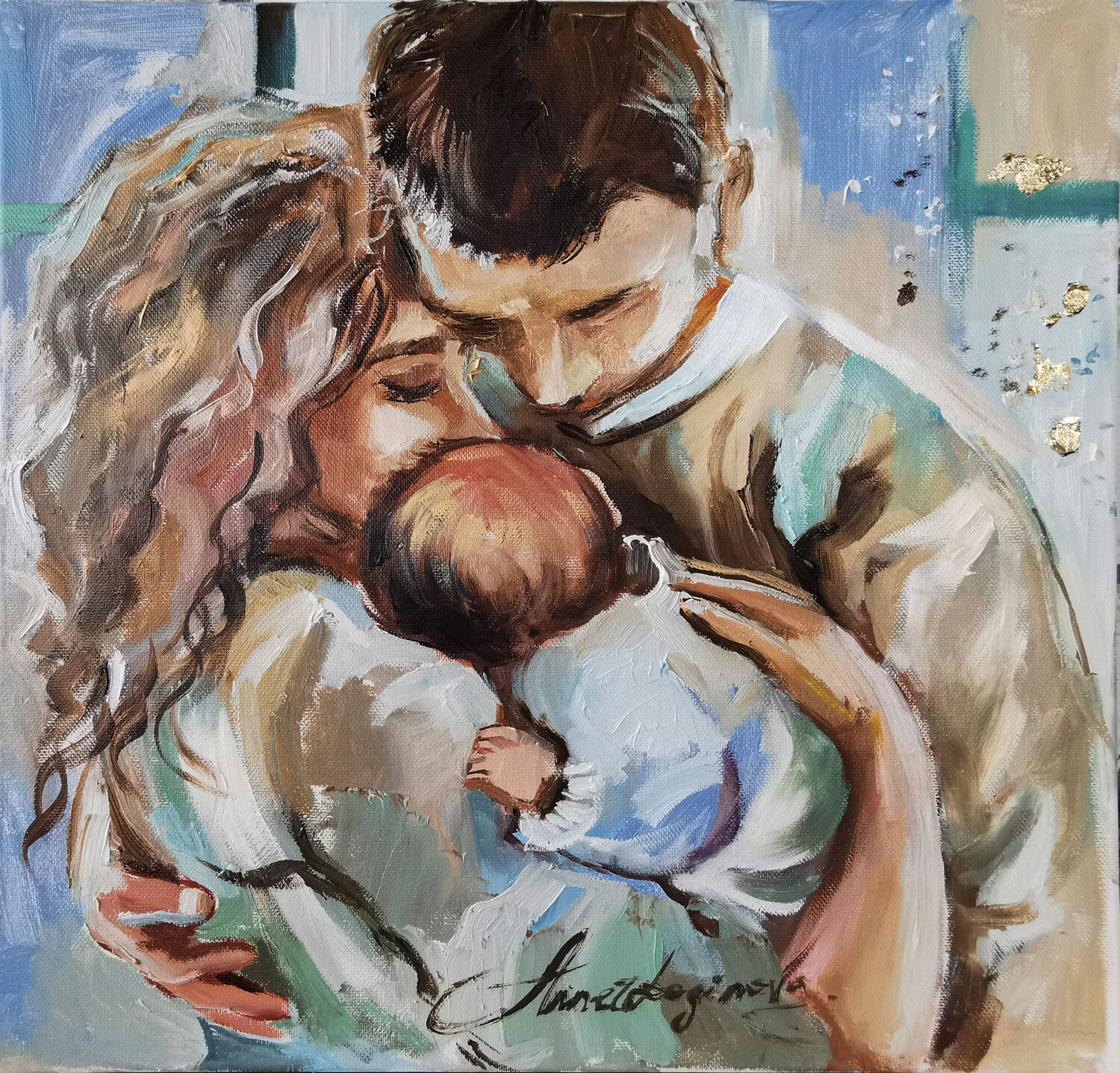 Family oil portrait on canvas/Motherhood art by Annet Loginova (2024 ...