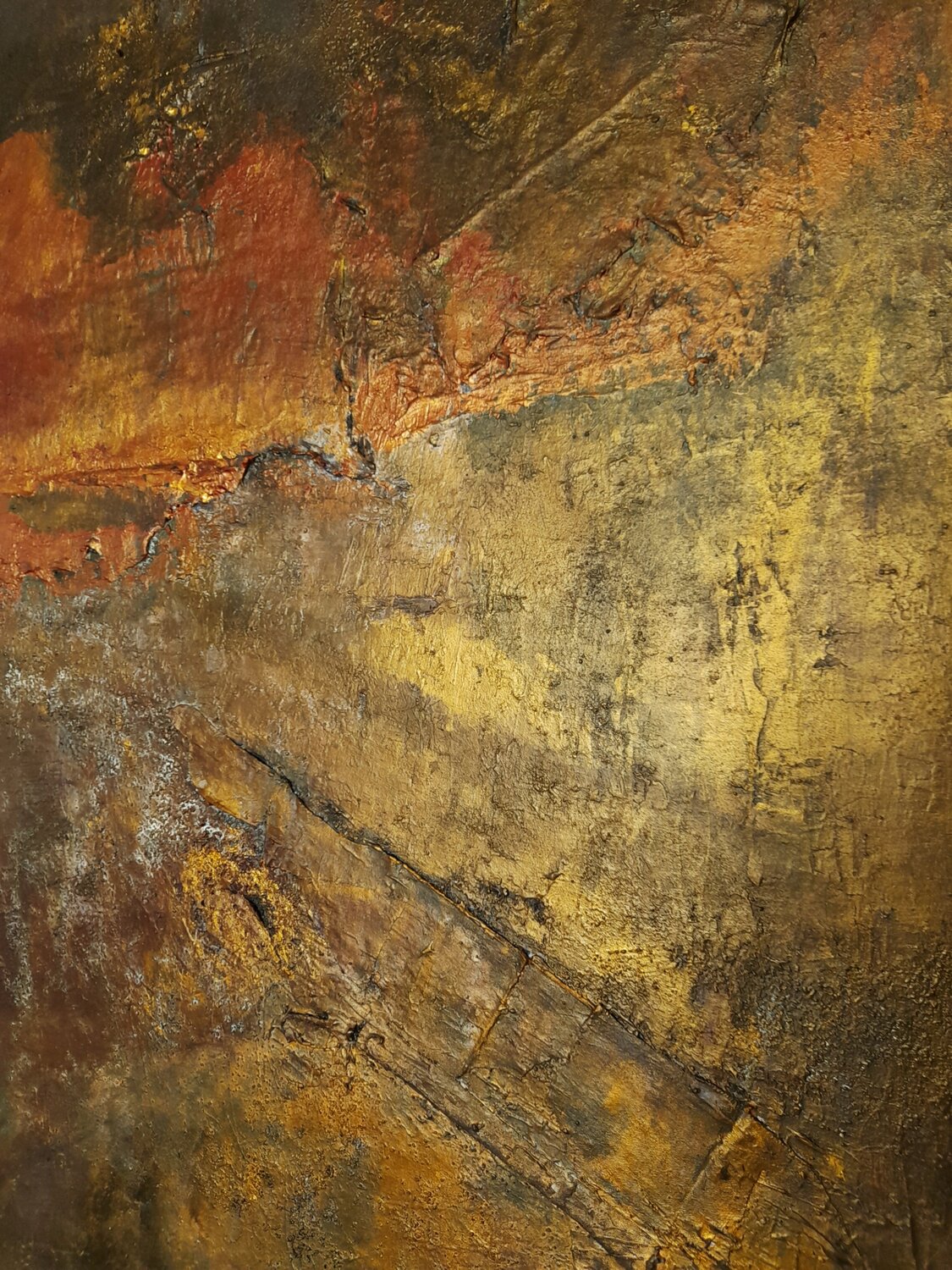 Large Gold Rustic Abstract Art "The Hidden Island" by Elle Ramirez ...