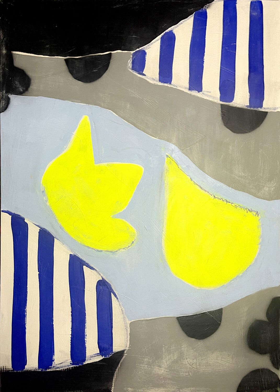 Ultramarin Stripes and yellow flowers de Karen und Simone Lehmann (2023) : Peinture Acrylique ...