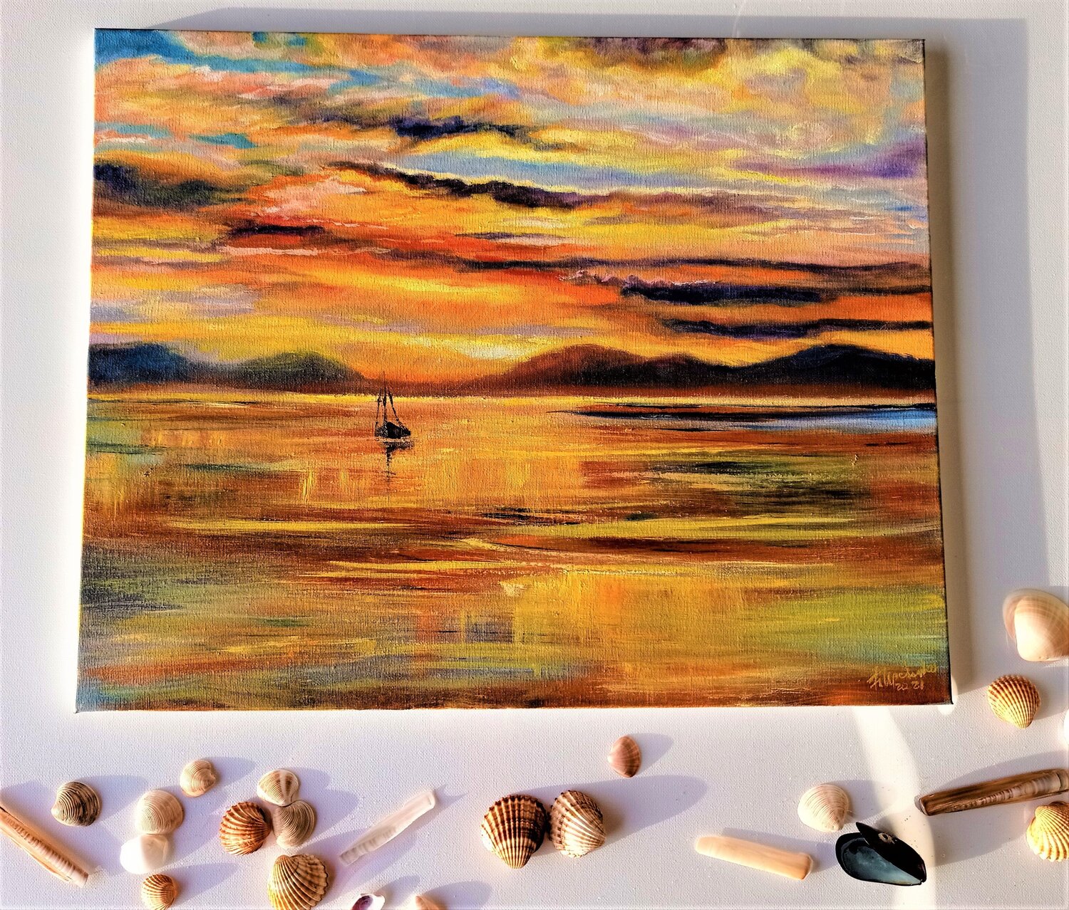 Amber Sunset. by Viktoriya Filipchenko (2021) : Painting Oil on Canvas - SINGULART