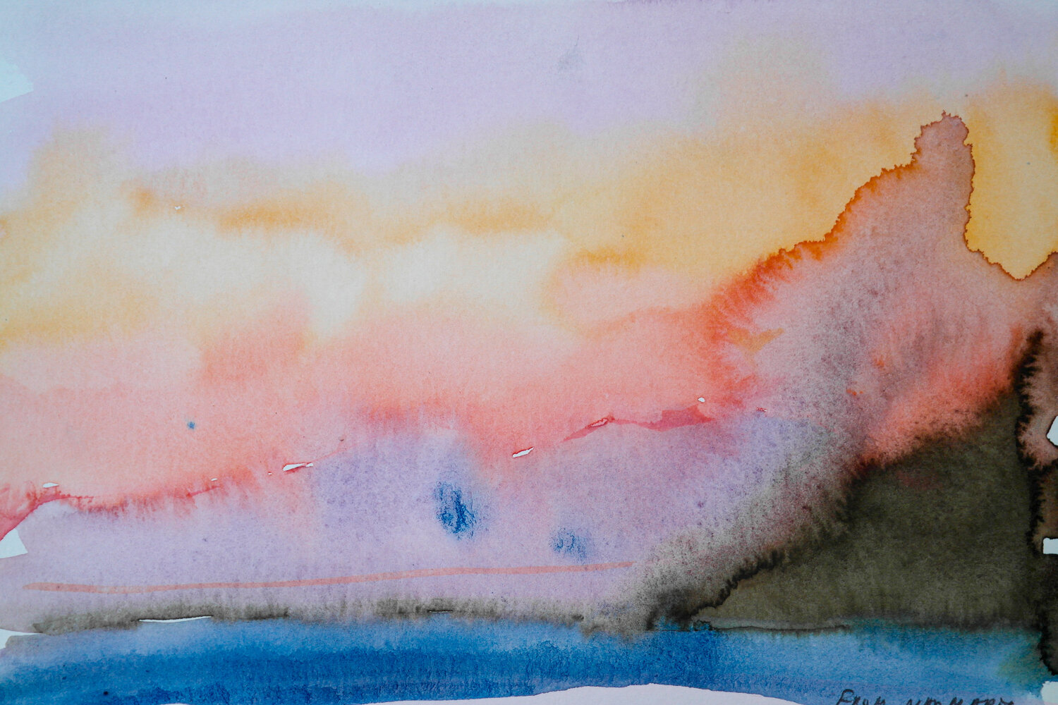 From Marmaris to Sarsala sunset - abstract watercolor seascape, red sky ...
