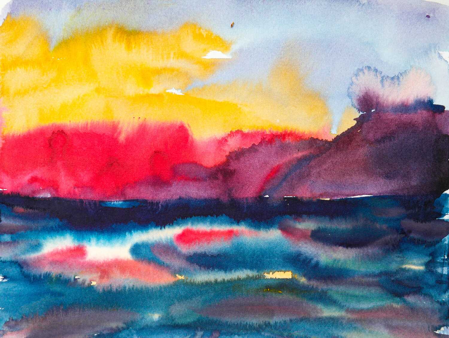 Sunset near Dalaman - vibrant seascape, evening sea, fiery ruby sky de Dina Aseeva (2022 ...