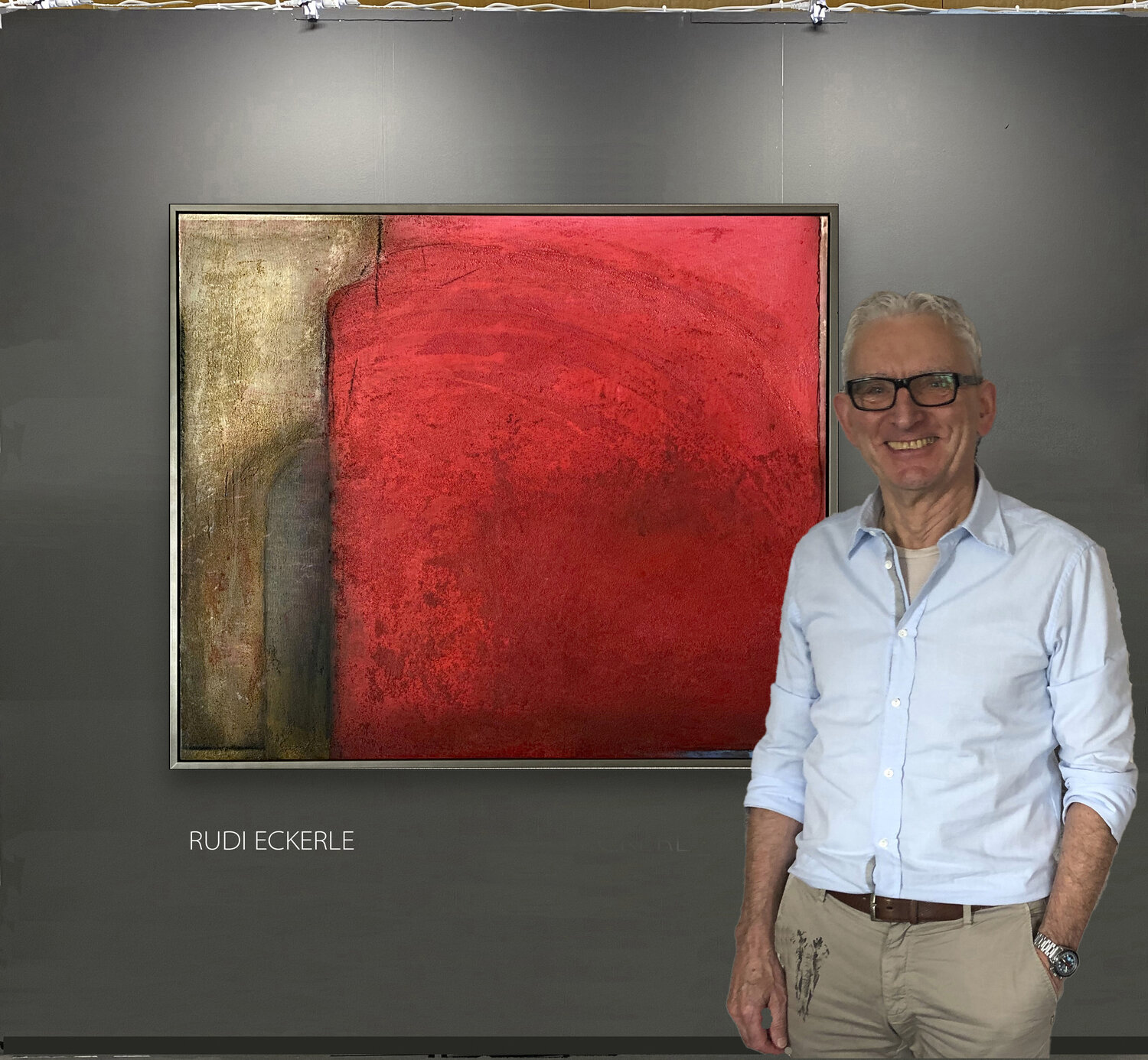 O.T. - Rot Strukturen / Originalbild, Experimentelle Malerei / mit Schattenfugenrahmen Silber ...