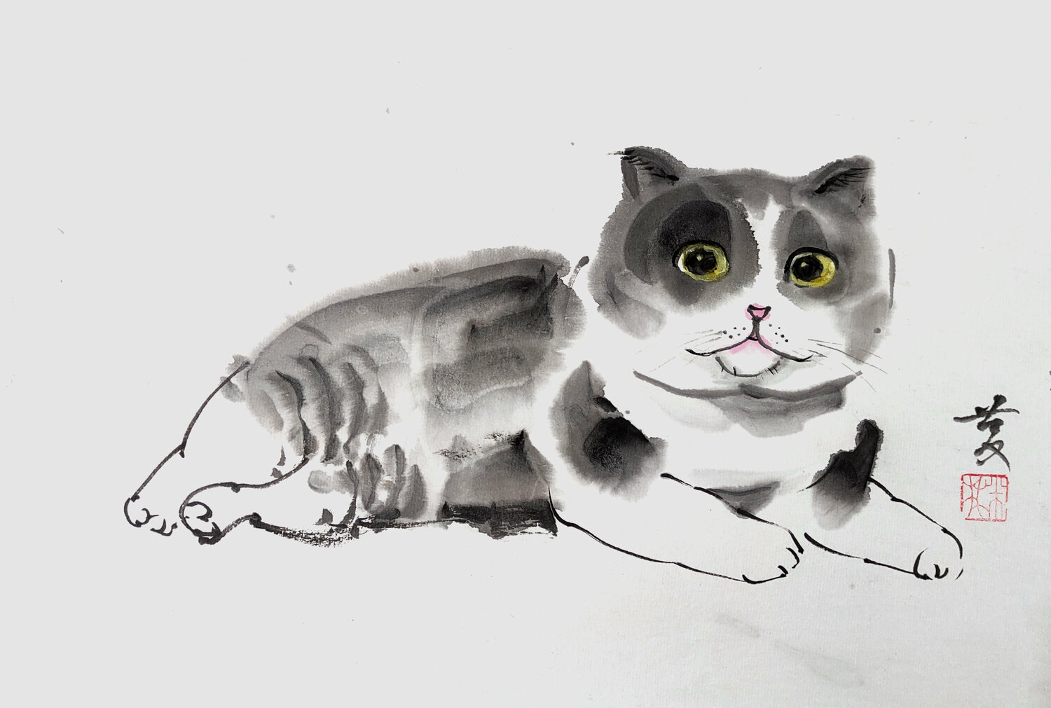 The relaxing cat-Sumie painting-ink painting by ioanna lin (2022 ...