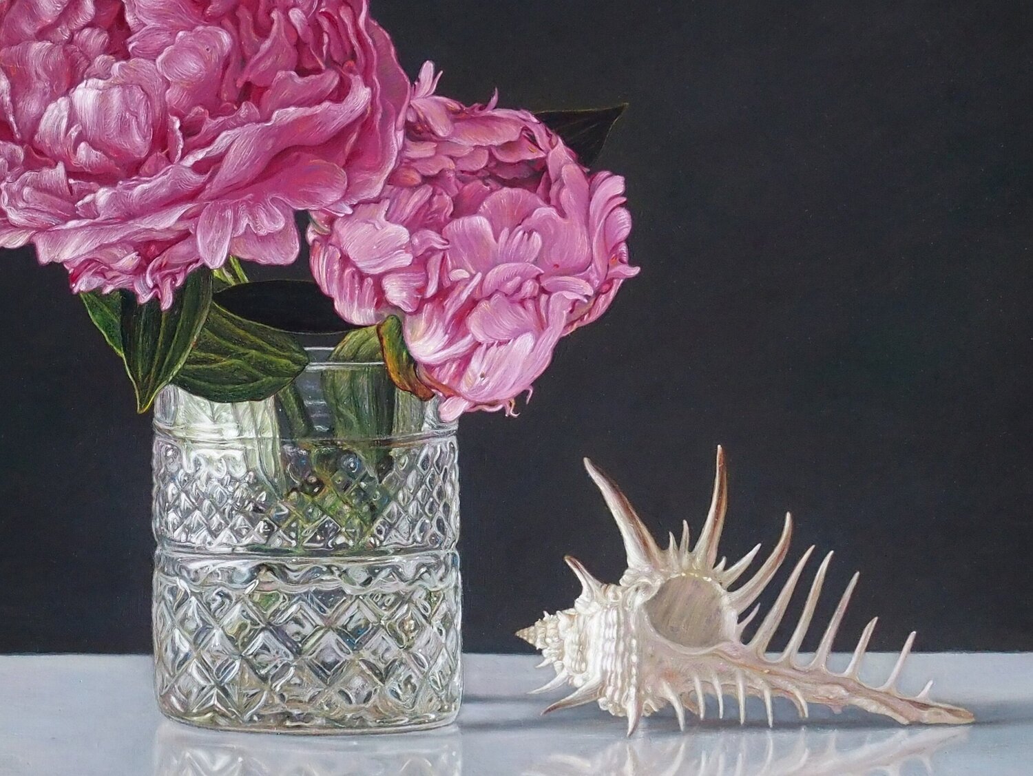 Peonies and shell by Marco Festa (2019) : Painting Oil on Wood - SINGULART