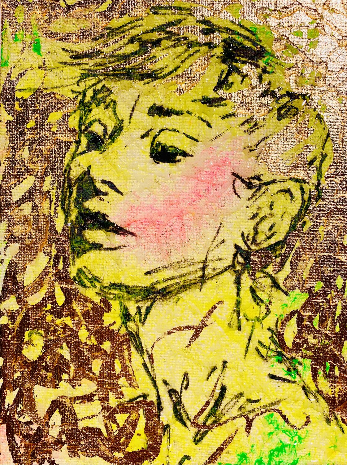 AUDREY von Gunter Wenzel (2021): Malerei Acryl, Vergoldung auf Leinwand ...