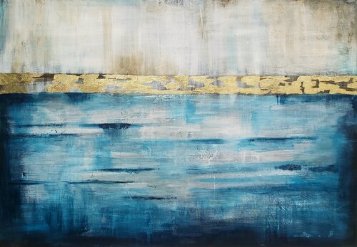 Gentle Golden Wave 1 - Abstract de Andrea Jacobi (2025): Pintura Acrílico, Arena en Lienzo ...