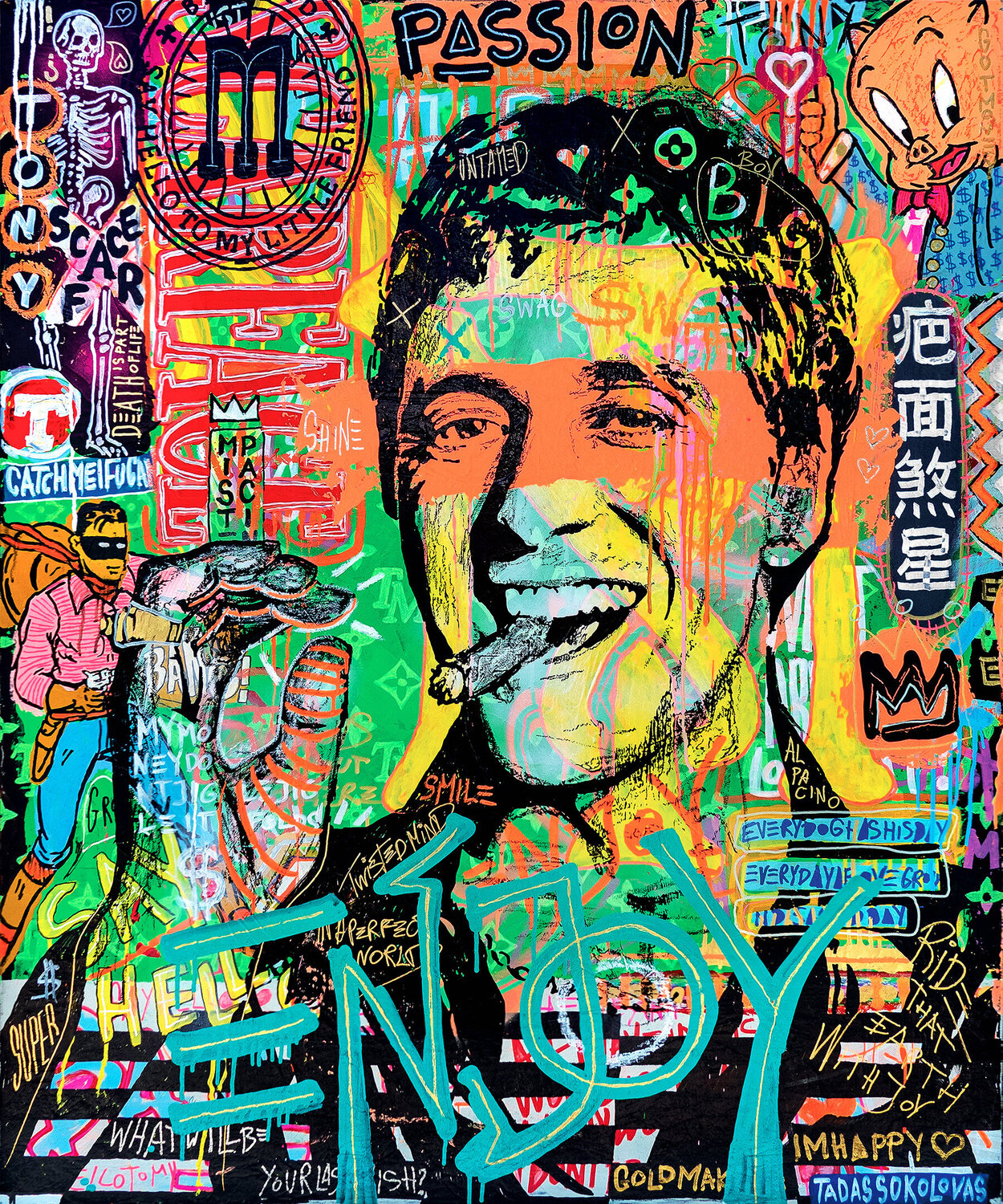 Tony Montana - Passion to Enjoy by Tadas Sokolovas (2022) : Painting Acrylic, Graffiti on Canvas ...