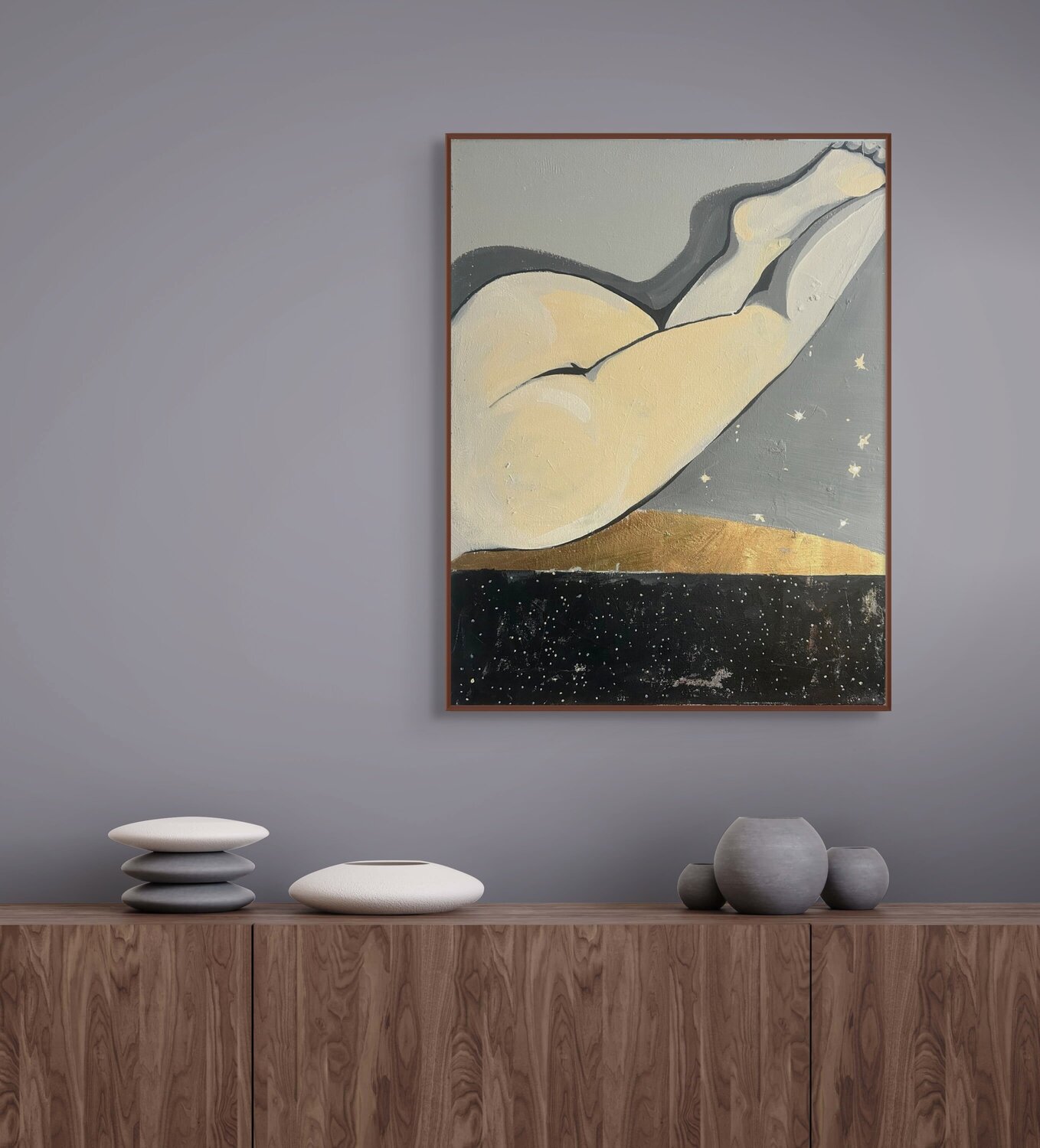 Where the Sky Touches Me – Figurative Abstract Nude with Stars and Gold ...