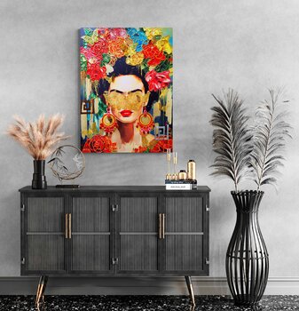 Frida - faceless portrait woman art with mirrors & crystals. Floral ...
