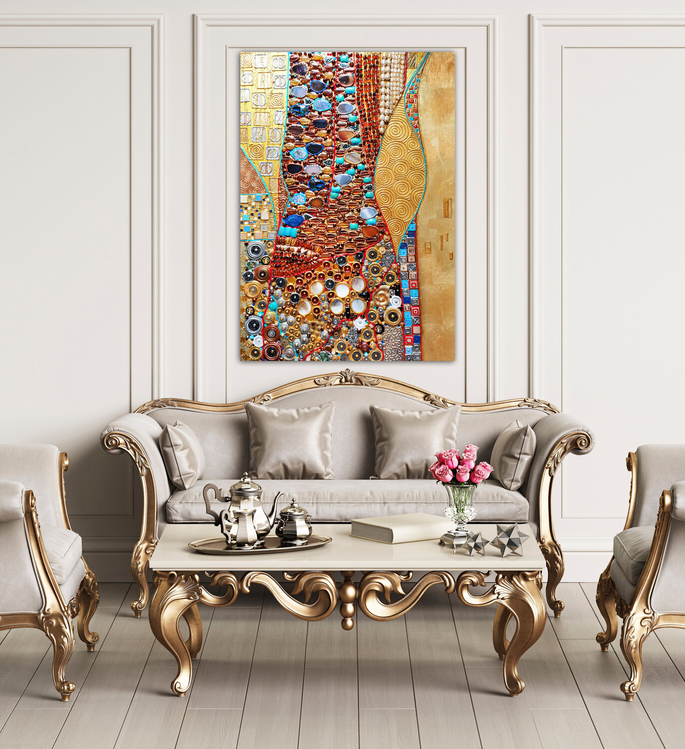 Time - Abstract painting sculpture with precious stones, mosaic and ...