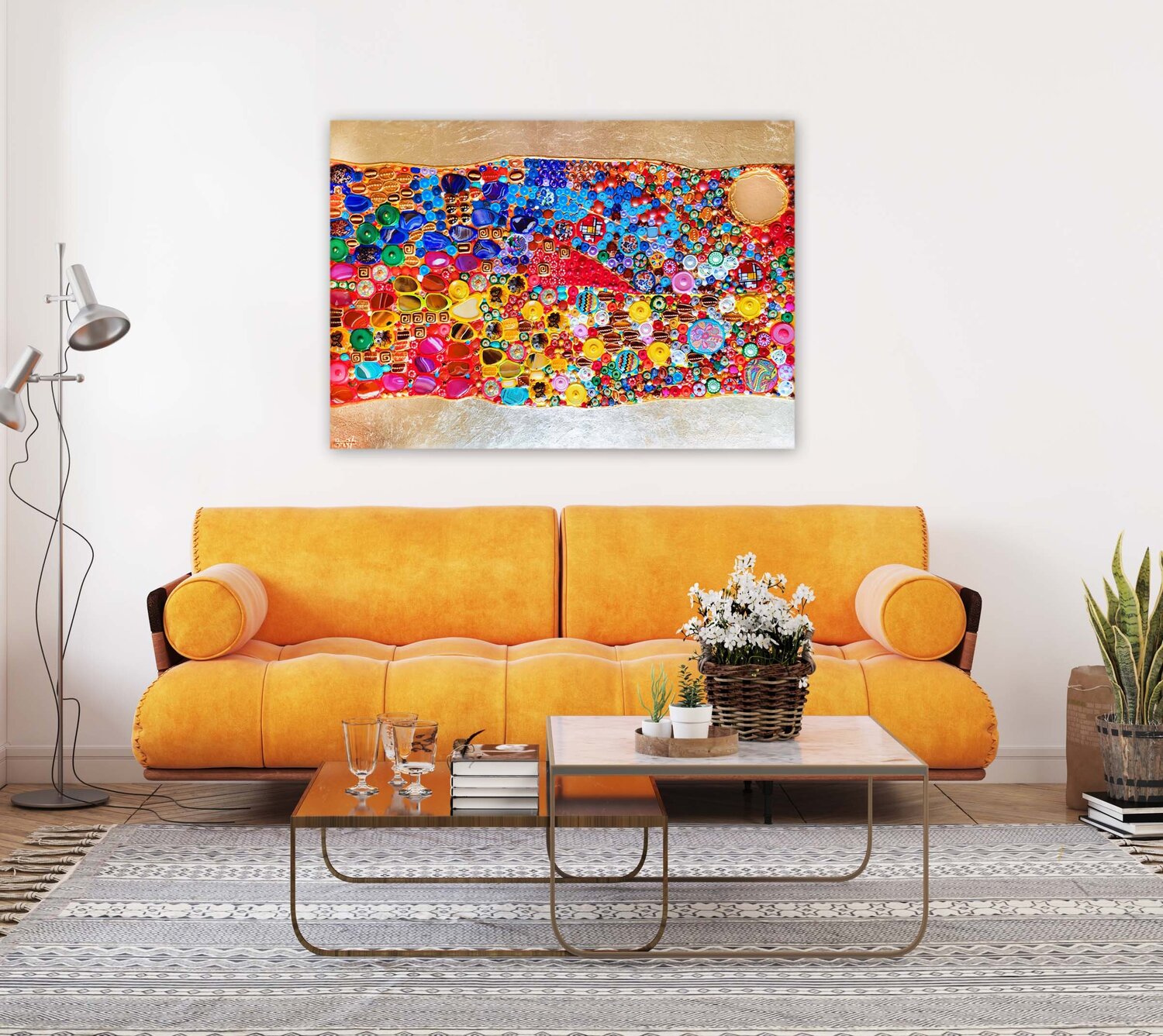 Summer in Spain - Abstract wall sculpture artwork with precious stones ...