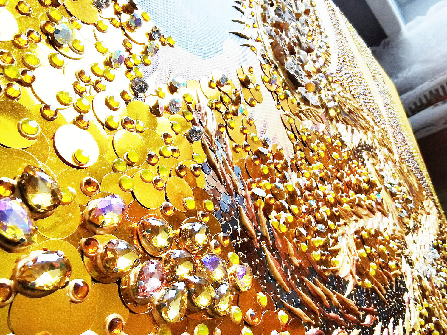 Golden dragon - original painting on canvas with crystal shimmering ...