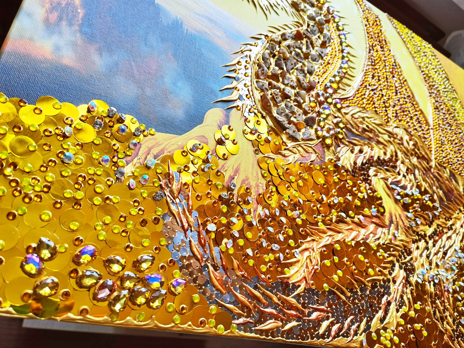 Golden dragon - original painting on canvas with crystal shimmering ...