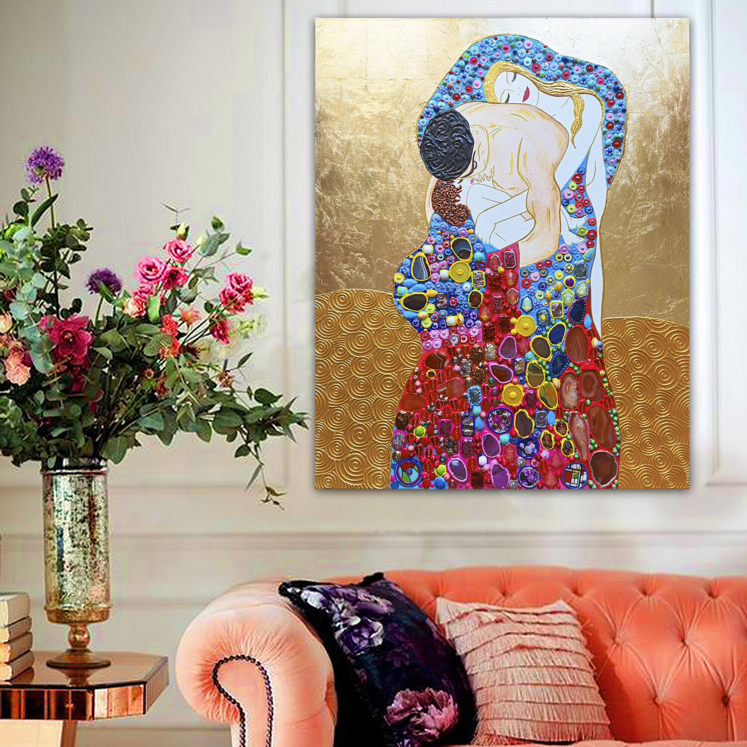 Family portrait, father mother and baby. Man woman child love art with ...