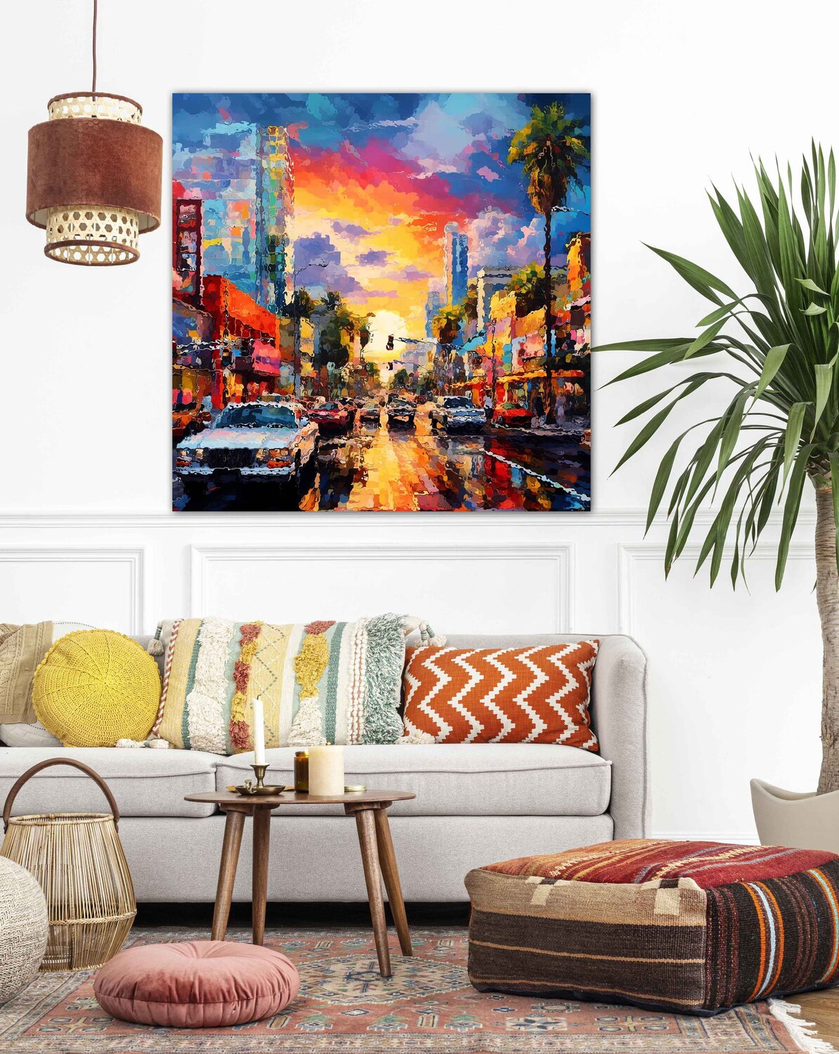 American street at sunset after the rain. Urban cityscene, colorful ...