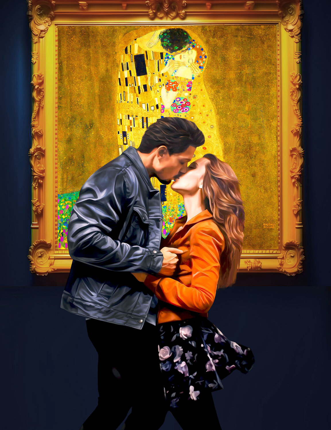 Couple in museum with The Kiss by Gustav Klimt - Love art Gift by Irina ...