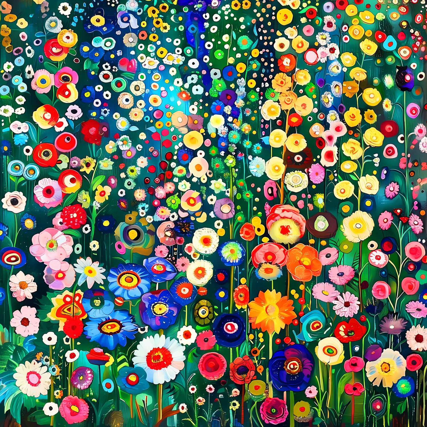 Klimt's garden. Colorful abstract floral painting with vivid flowers by ...