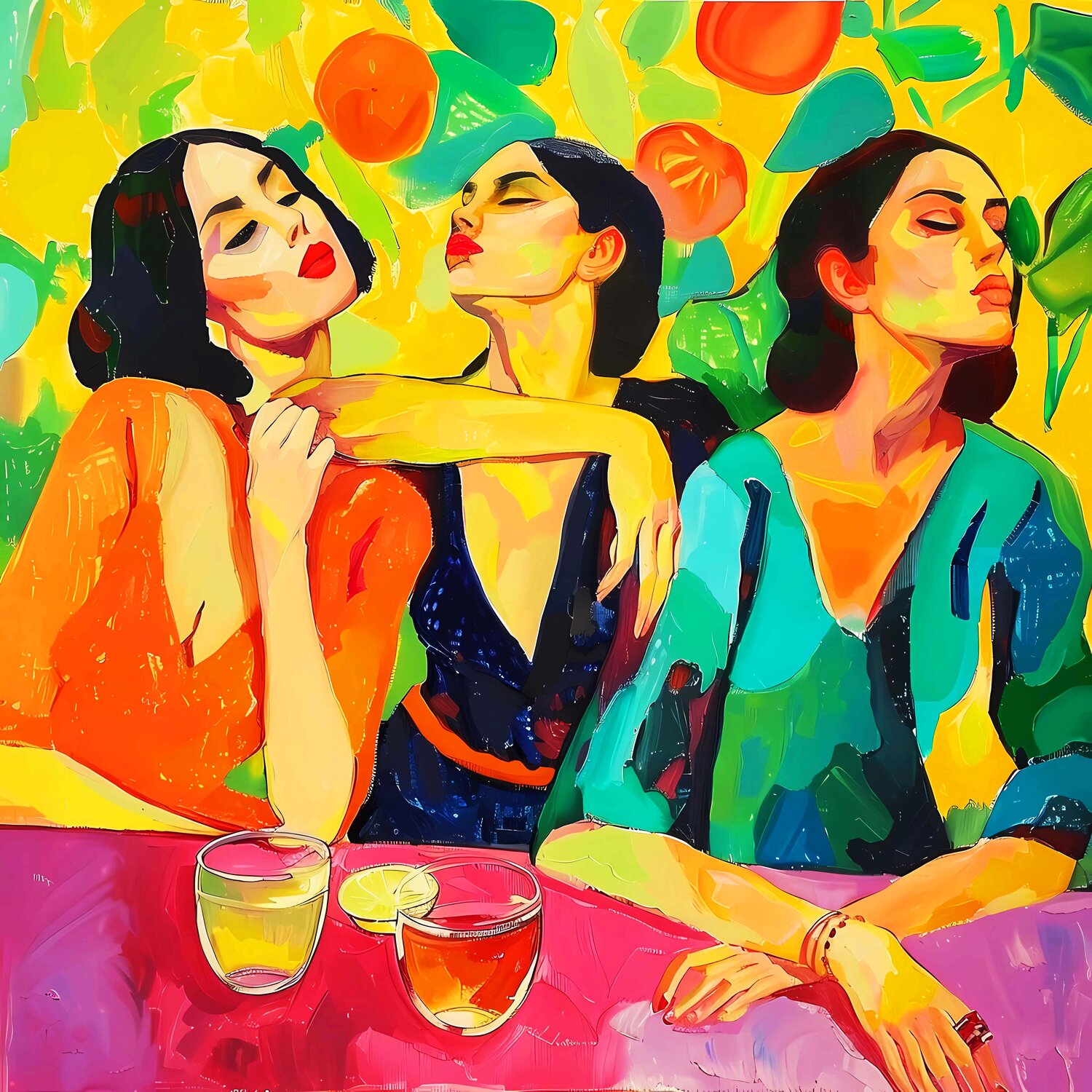 Drunk women - Women in art deco and decadence style. Colorful fauvism ...