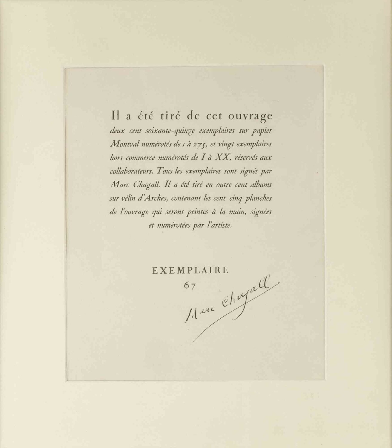 Colophon for "The Bible", with Chagall's Signature de Marc Chagall ...