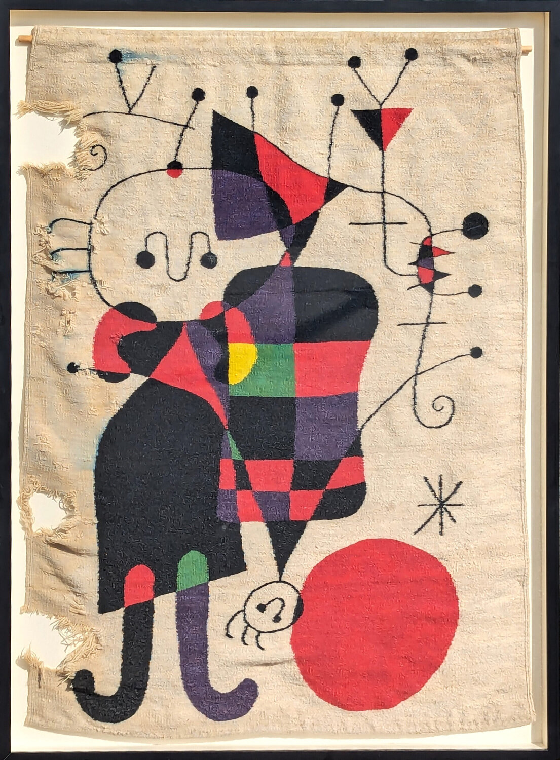 Tapestry in the Style of Joan Miro’s “Figures and Dog in Front of the ...
