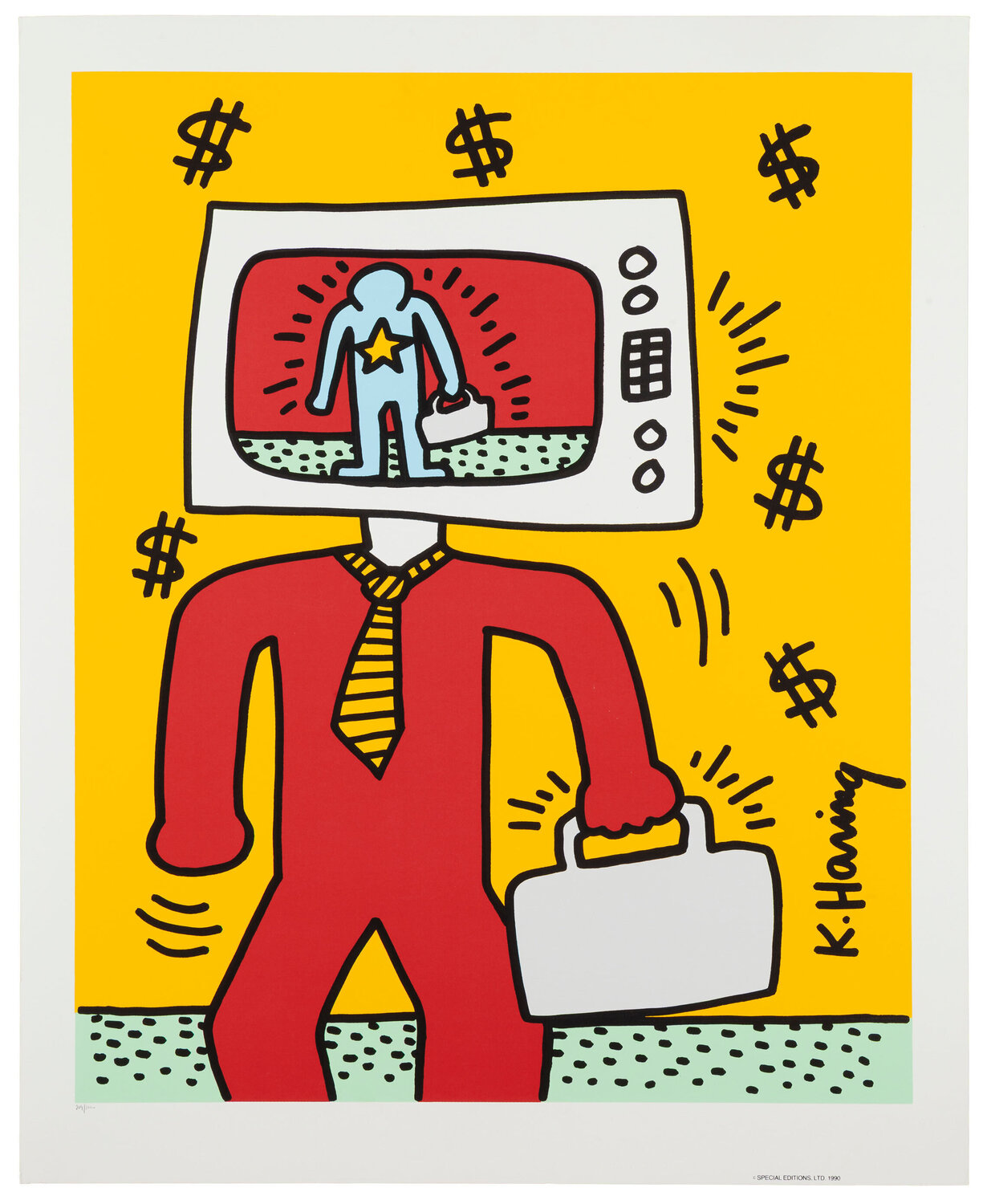 TV Man by Keith Haring (1990) : Work on Paper Ink - Singulart