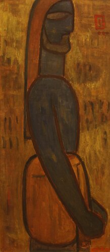 Blue Man standing in profile by Jamini Roy (N.D) : Painting Tempera ...
