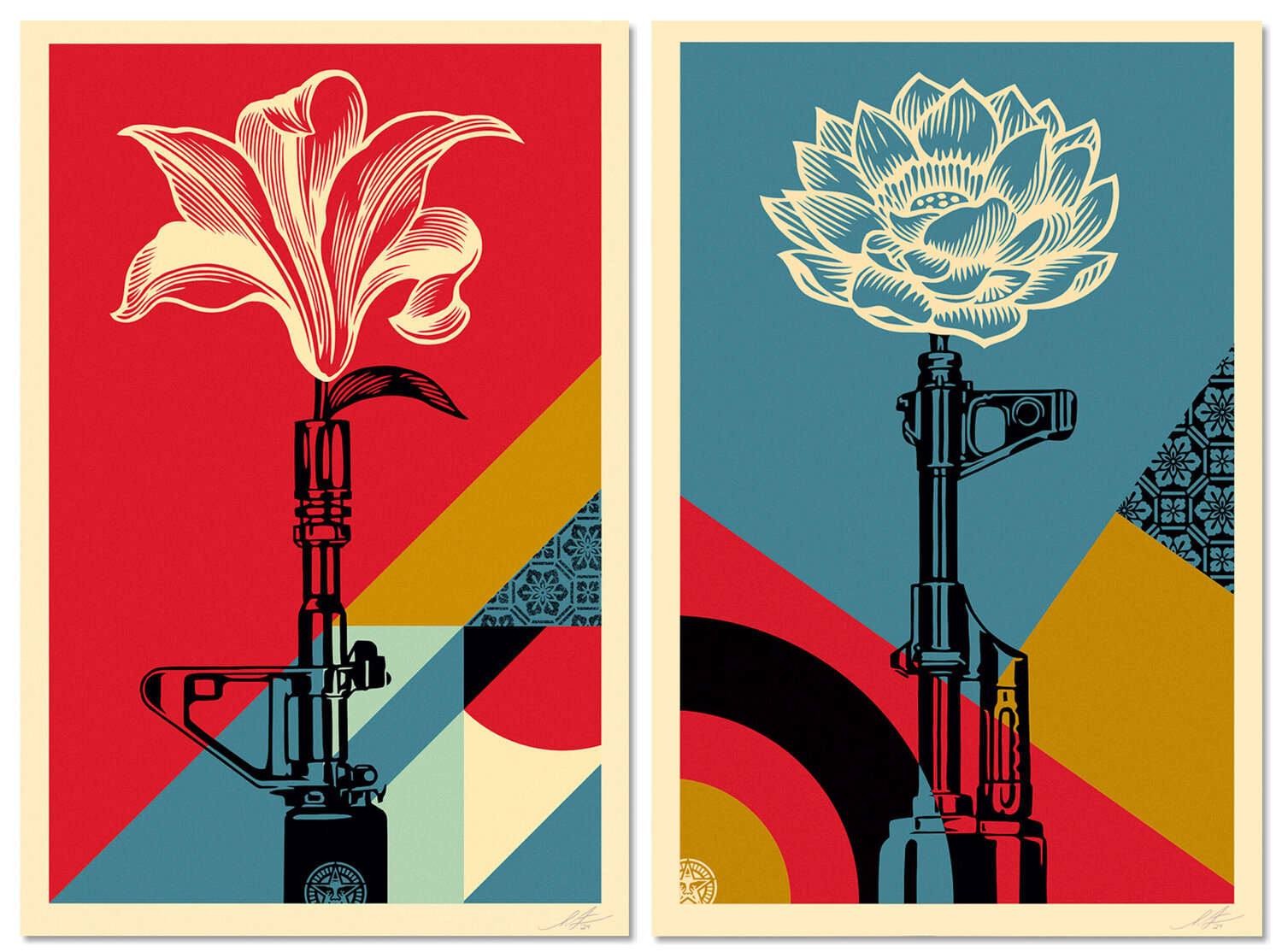 AK-47 Lotus & AR-15 Lily Set (Vietnam War, Protest, Flowers, Gun ...