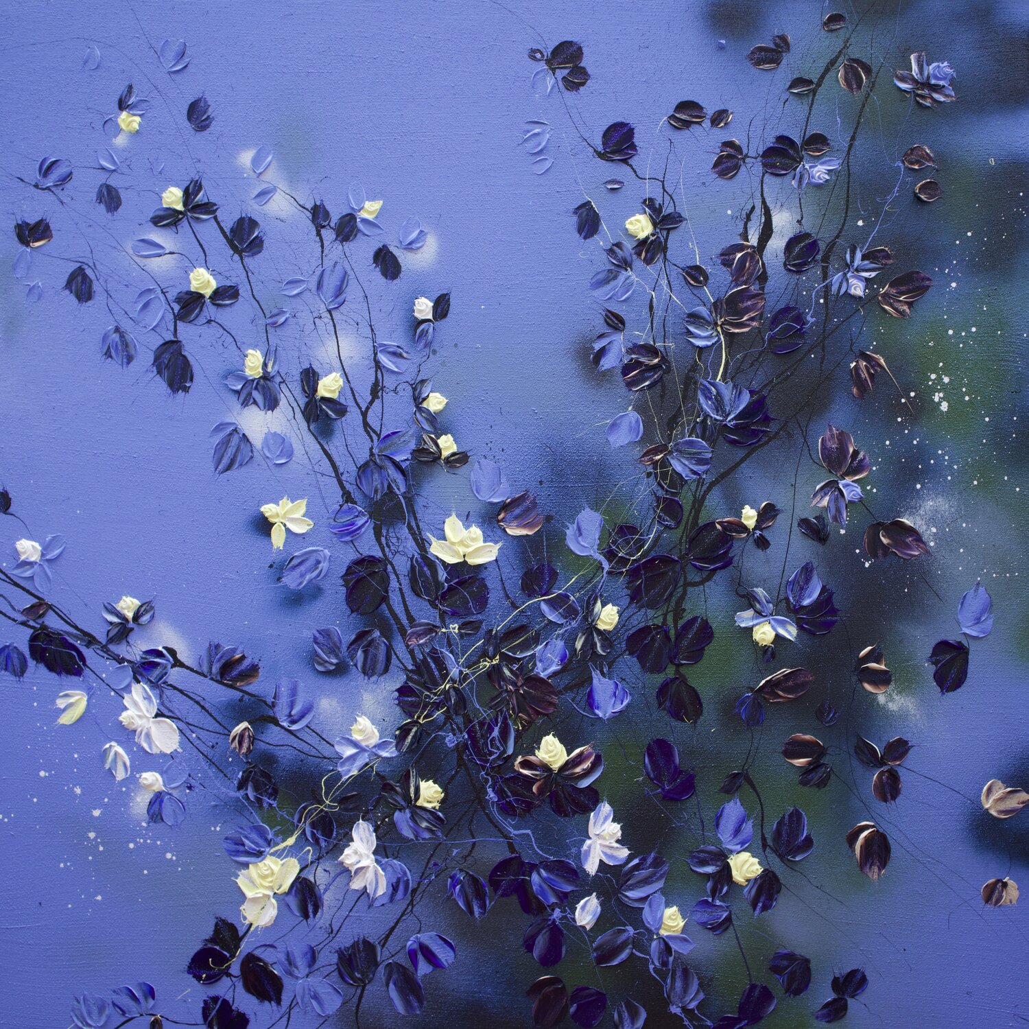 "Sapphire Rhapsody" floral blue square large painting by Anastassia ...