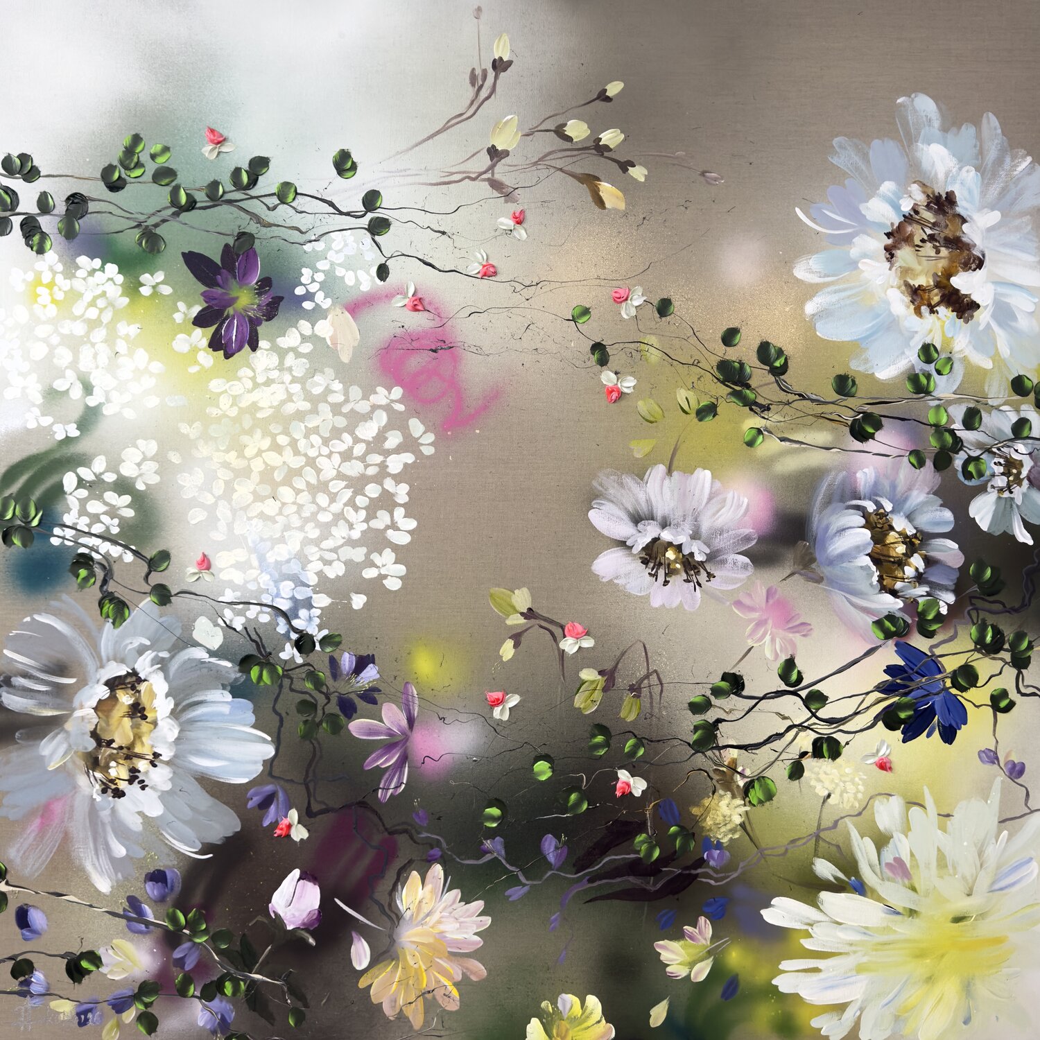 "Flower Bomb" extra large floral 3d painting on linen canvas by ...