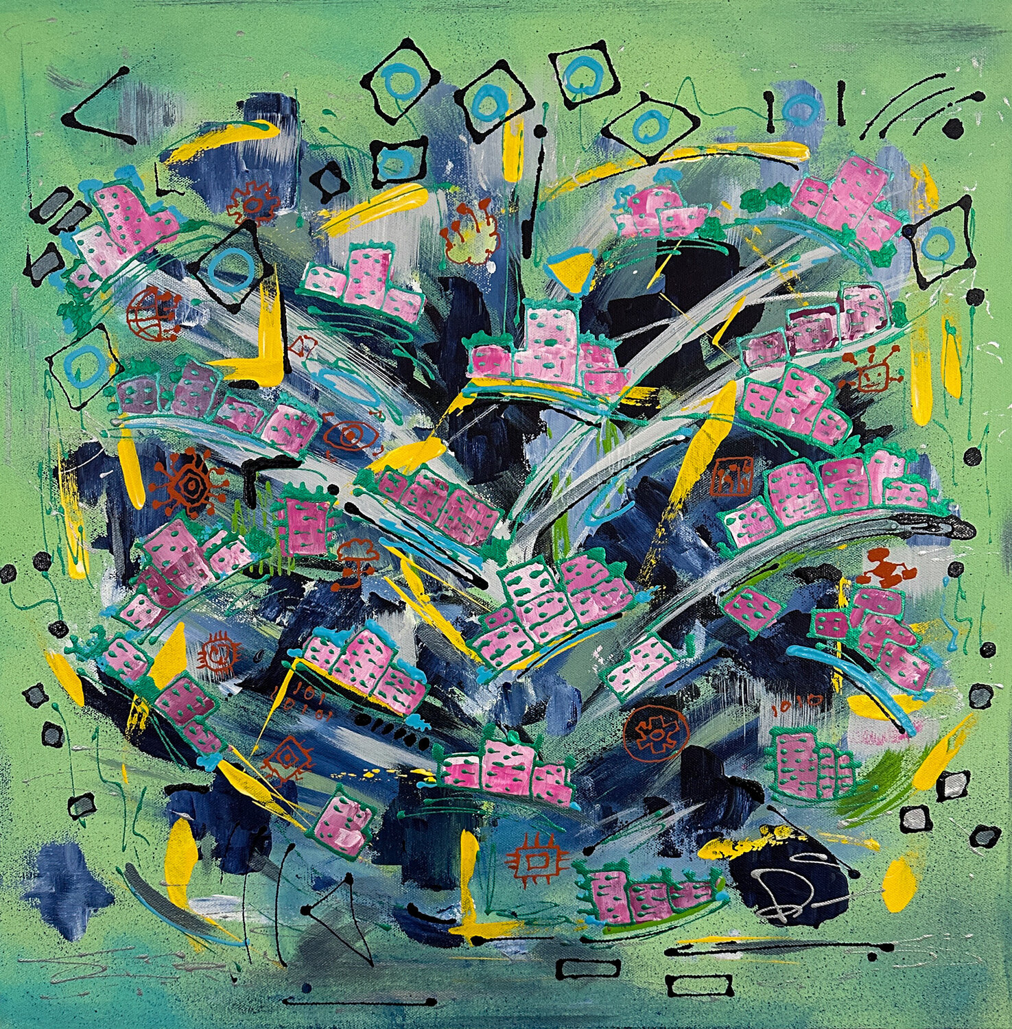 Smart City Green by Dorothea Sandra (2024) : Painting Acrylic on Canvas ...