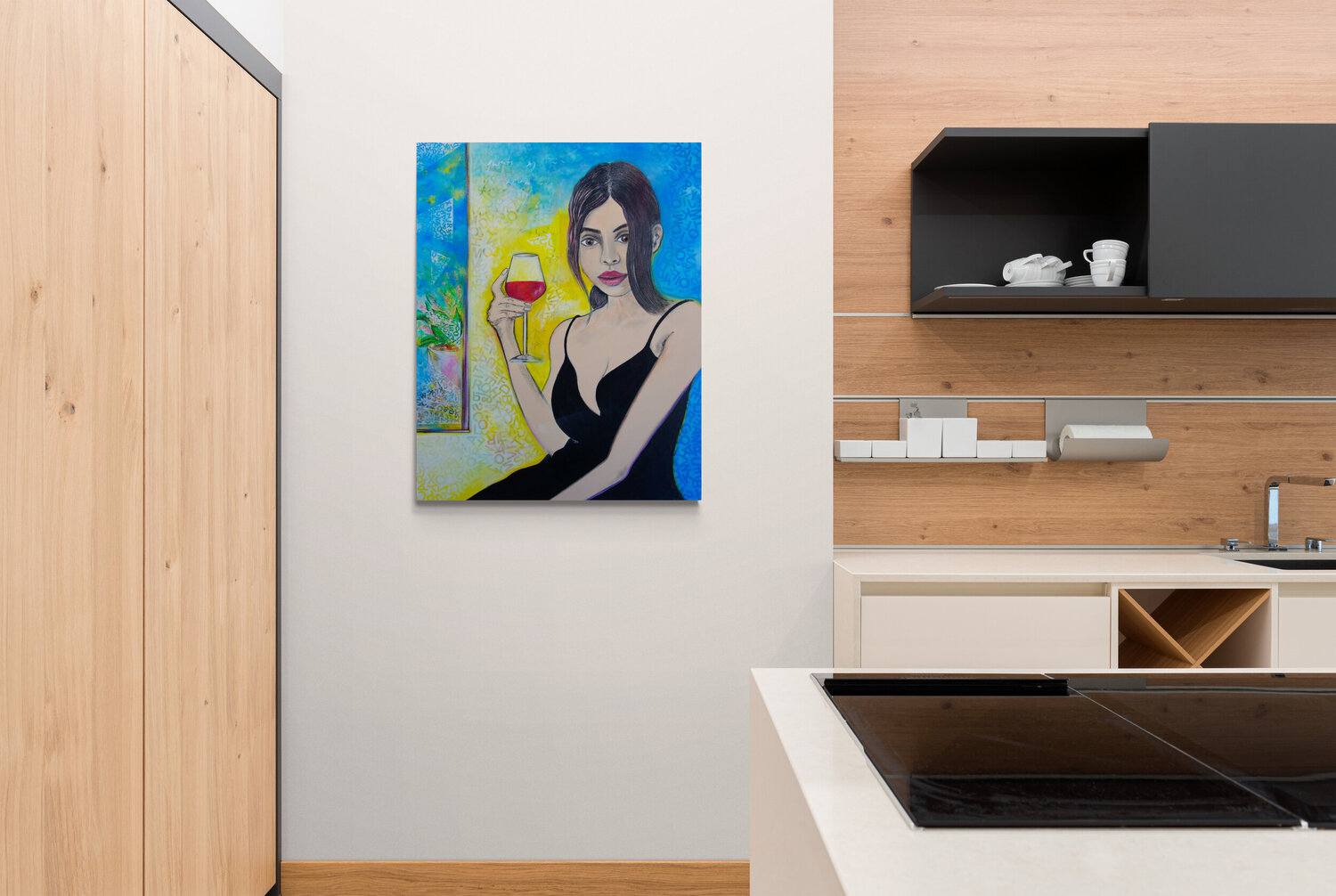 Woman drinking red wine von Veronika Ban (2023): Malerei Acryl, Lack ...