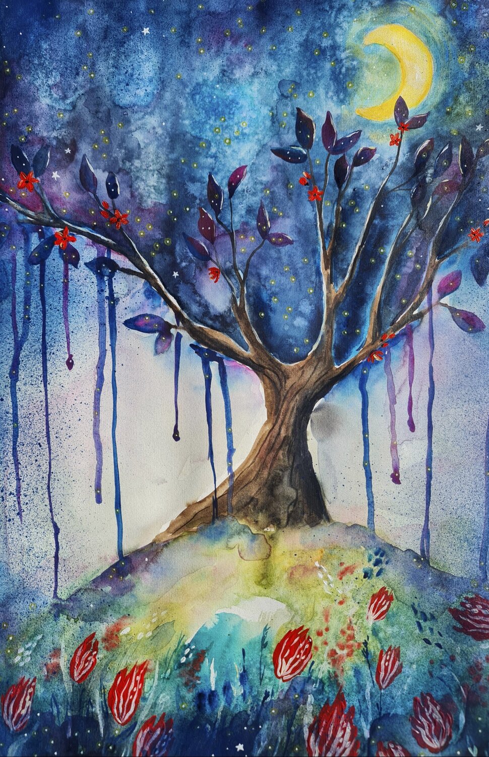 Echoes of the Night de Smirnova Evgenia (2025) : Œuvre sur papier Aquarelle, Peinture en bombe ...