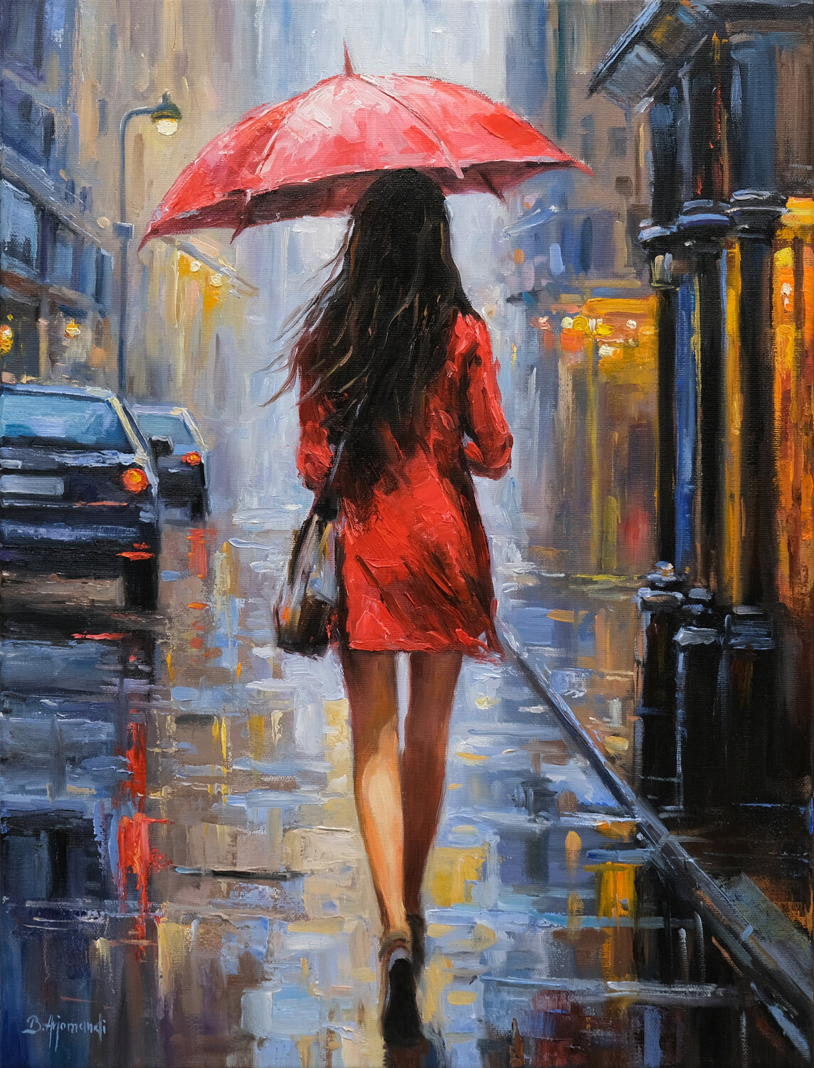 Street Rainy Day de Behshad Arjomandi (2023) : Peinture Huile sur Toile ...