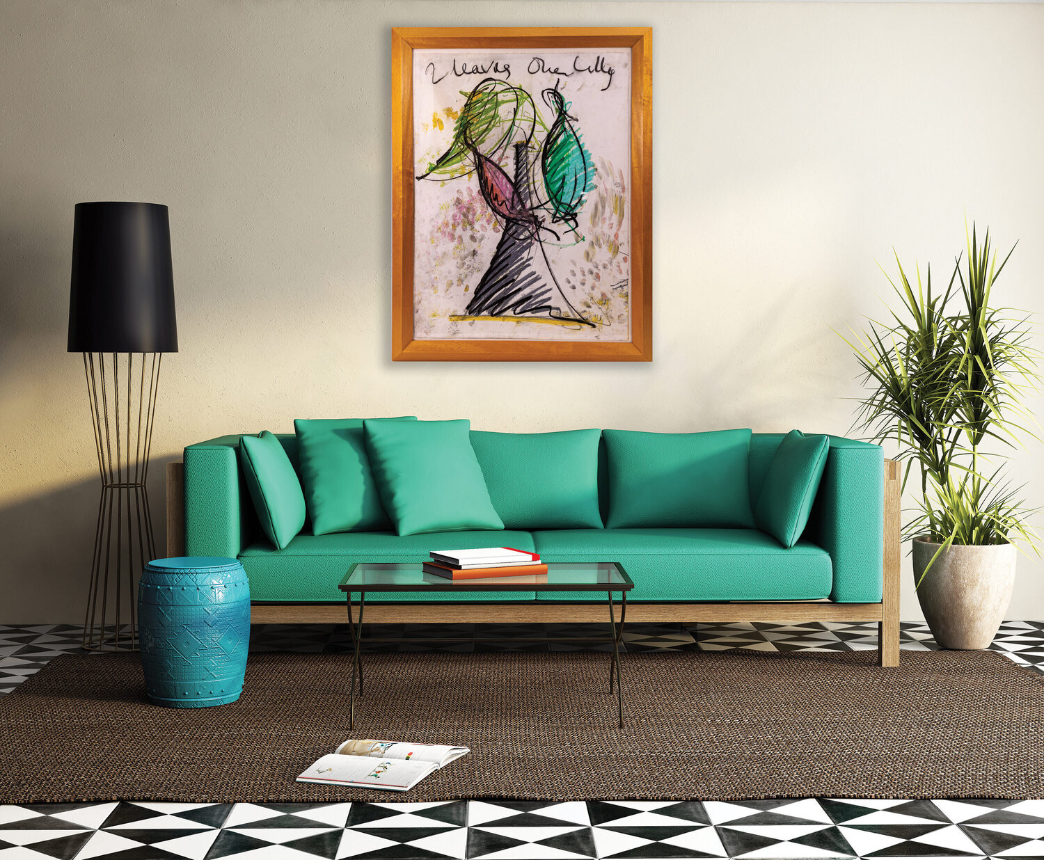 Dale Chihuly Two Leaves One Lilly Wax Pastel Drawing on Paper de Dale ...