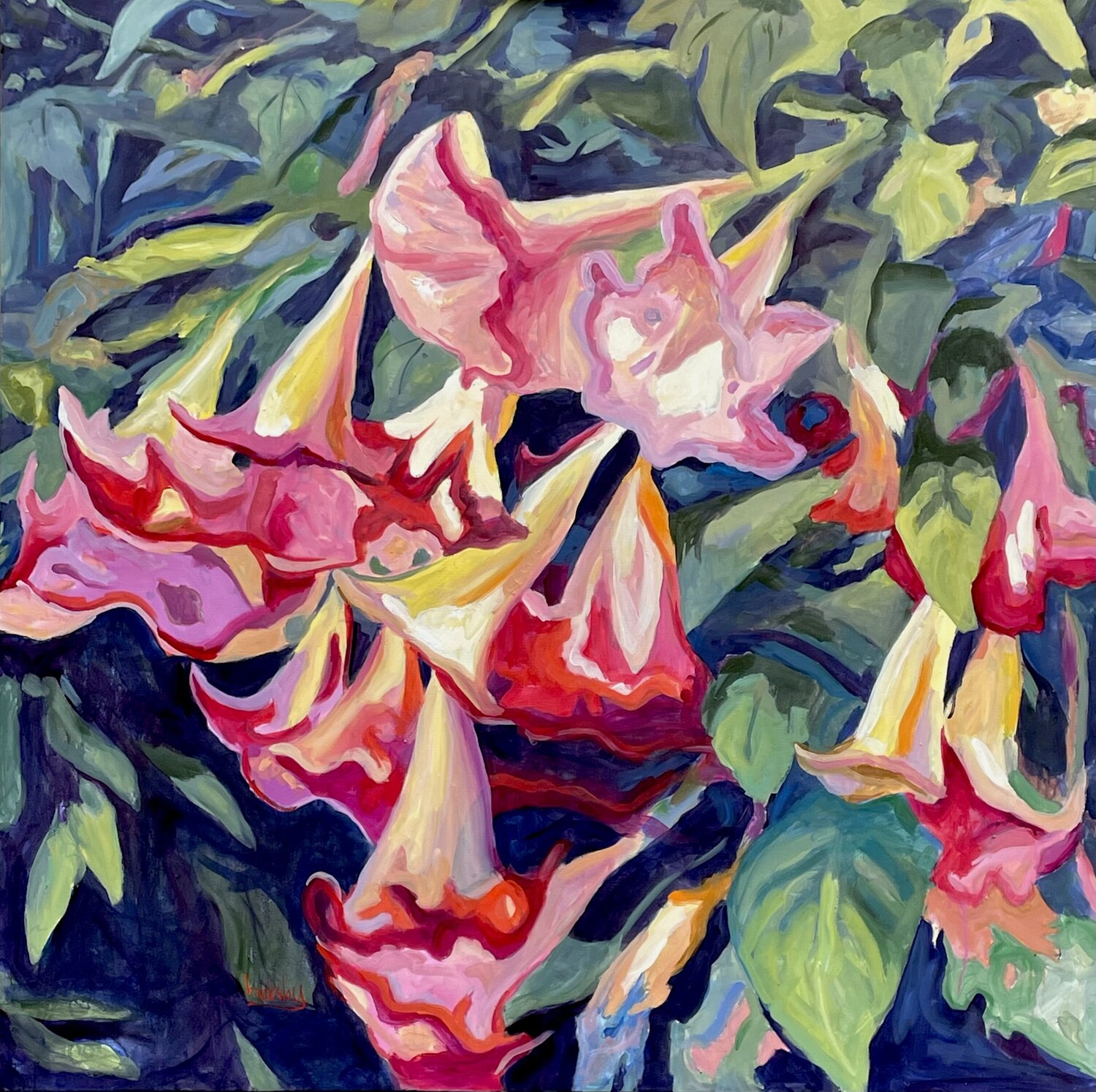 Angel Trumpets a semi Abstract botanical painting by Angie Brooksby ...