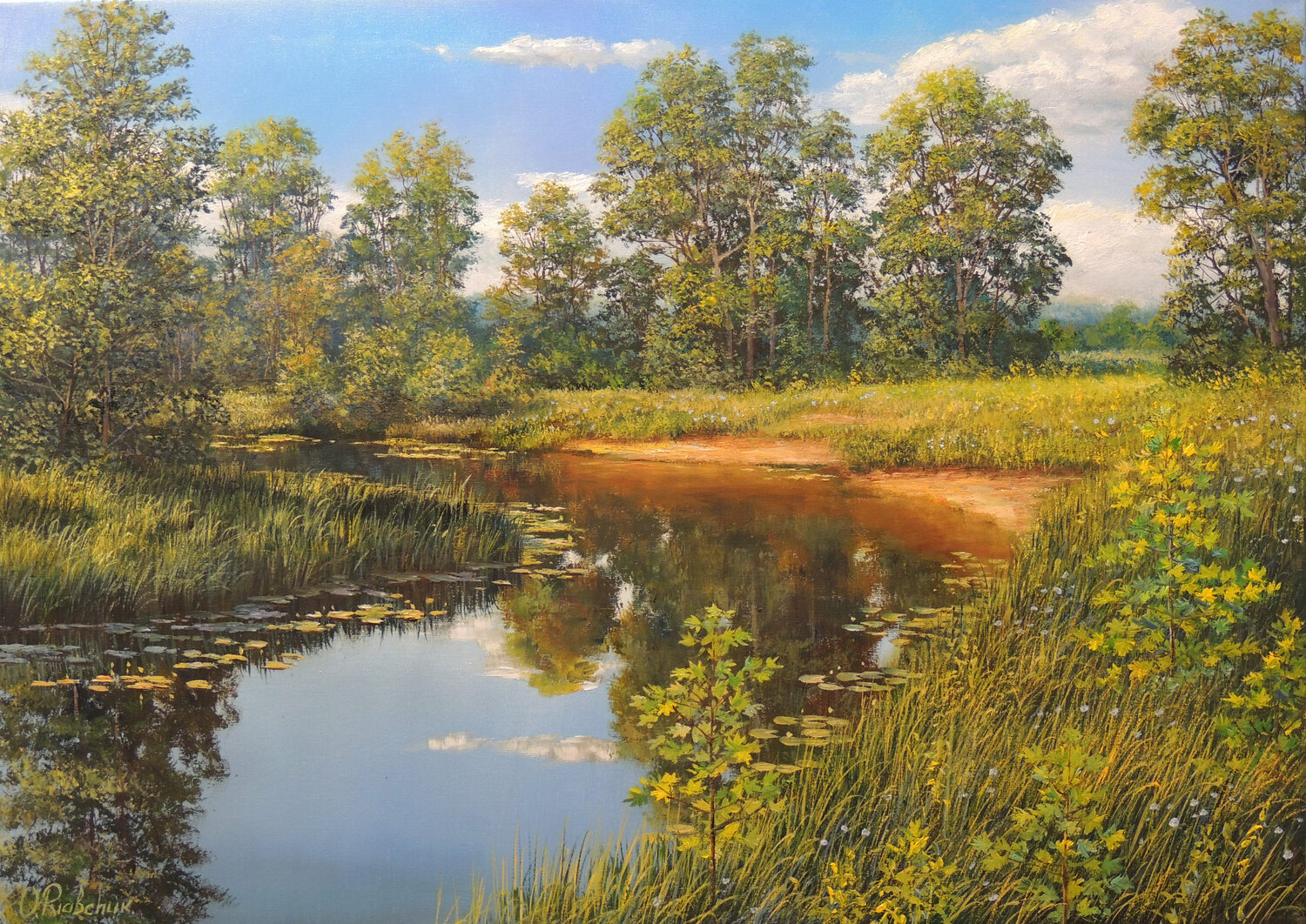 Peaceful River von Oleg Riabchuk (2023): Malerei Öl auf Leinwand - Singulart