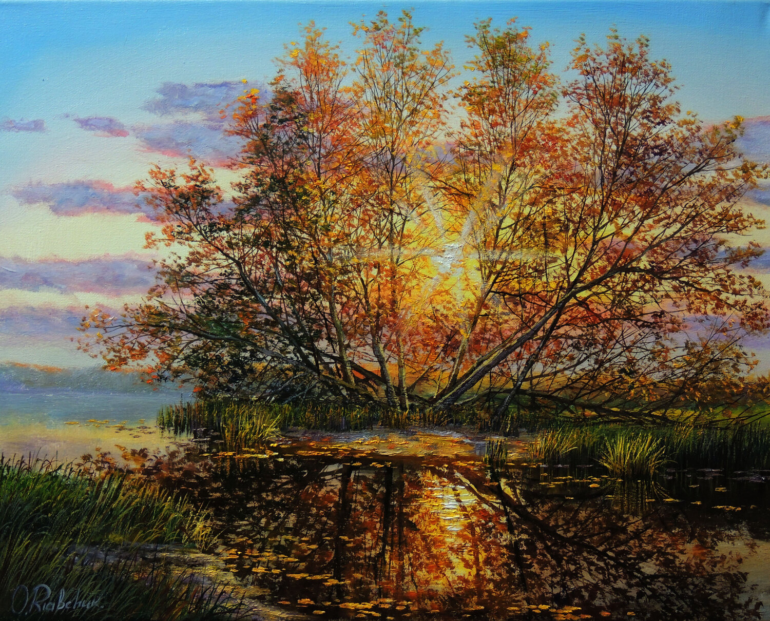 Evening Fires. Sunset by Oleg Riabchuk (2024) : Painting Oil on Canvas ...