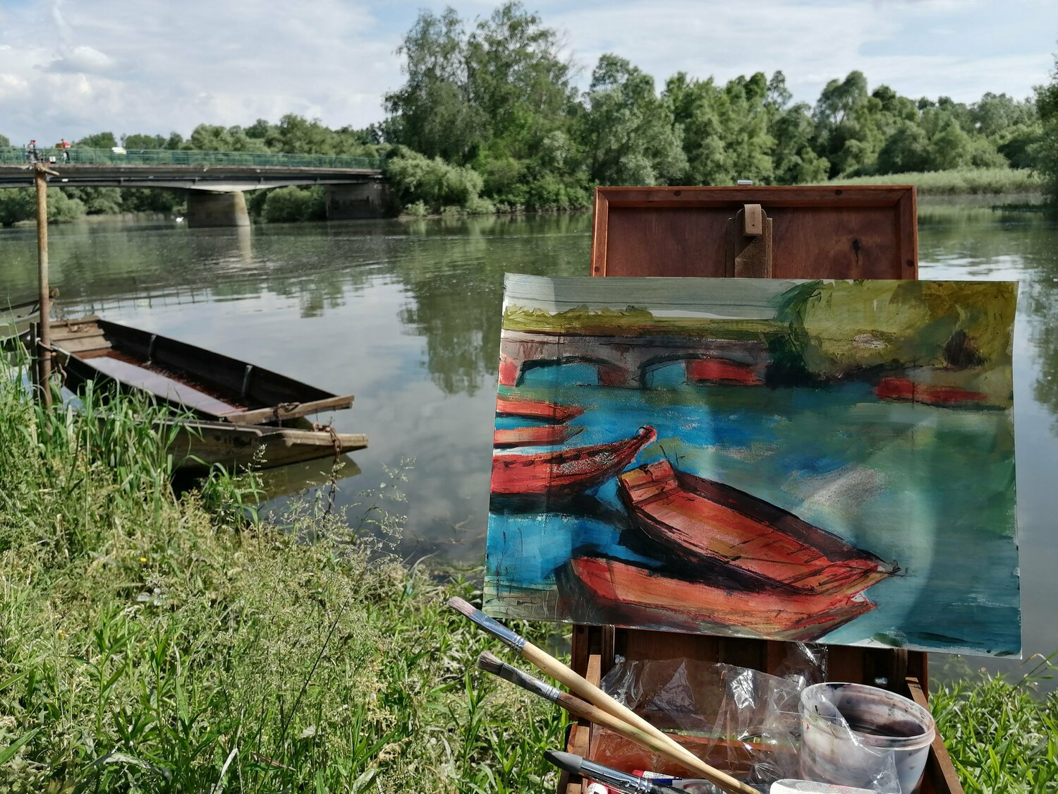 Rote Fischerboote von Olga David (2021): Werk auf Papier Acryl auf Papier - SINGULART