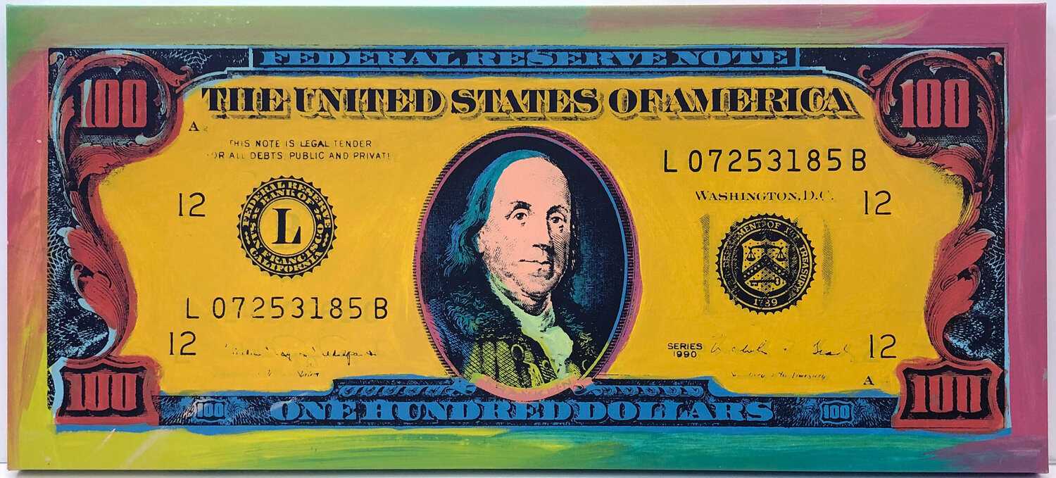 ONE HUNDRED DOLLAR BILL by Steve Kaufman (N.D) : Painting Oil, Screen ...