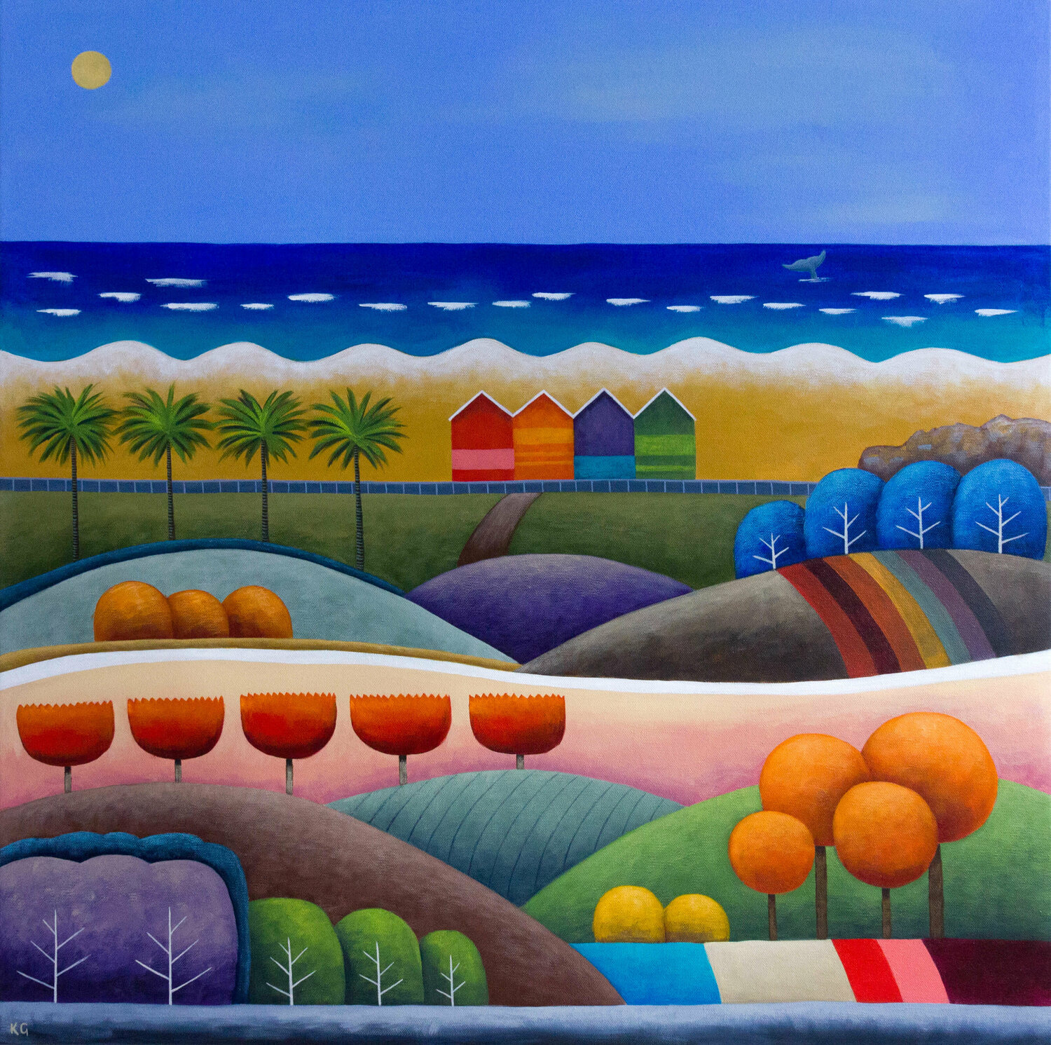 Boho Beach Huts No.3 von Kate Graham (2021): Malerei Acryl auf Leinwand ...