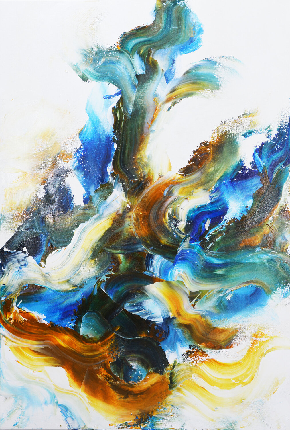 Ribbons and kelp - white, blue and teal abstract by Andrada Anghel ...