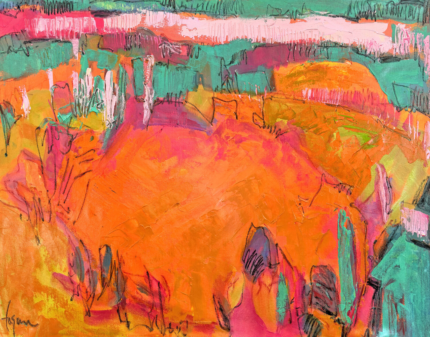 Wind at Her Back by Dorothy Fagan (2024) : Painting Oil, Charcoal on Canvas - Singulart