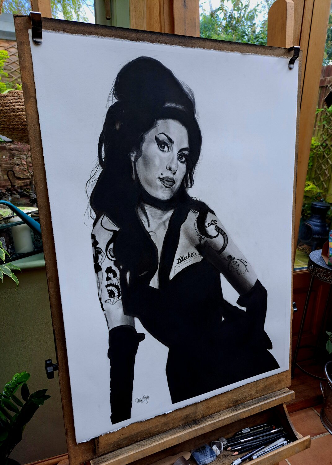Amy Winehouse Drawing by Adrian Darby (2024) : Drawing Pencil, Charcoal ...