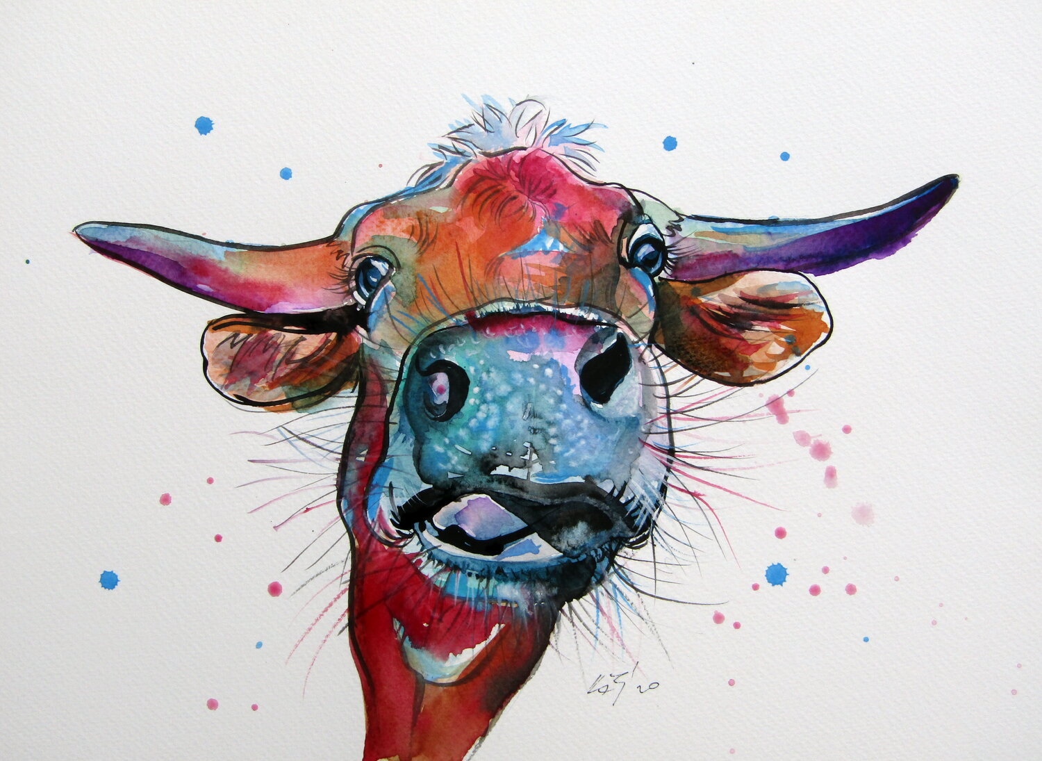Cute cow by Anna Brigitta Kovacs (2020) : Painting Watercolor on Paper ...
